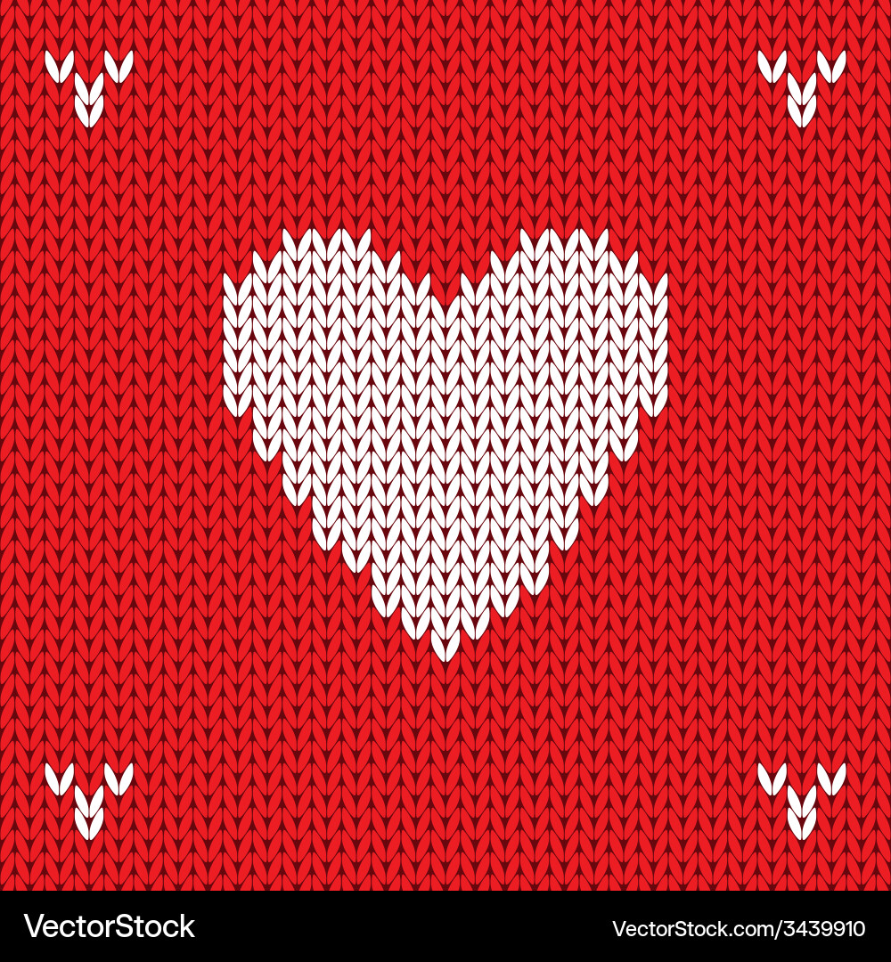 Christmas Knitted background with heart Royalty Free Vector