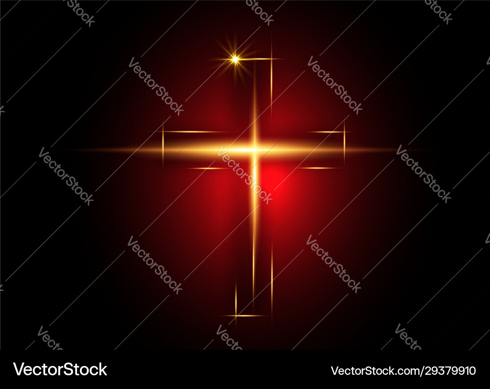 Cross light shiny cross with golden frame Vector Image