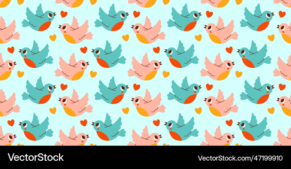 Cute valentines day seamless pattern love birds Vector Image