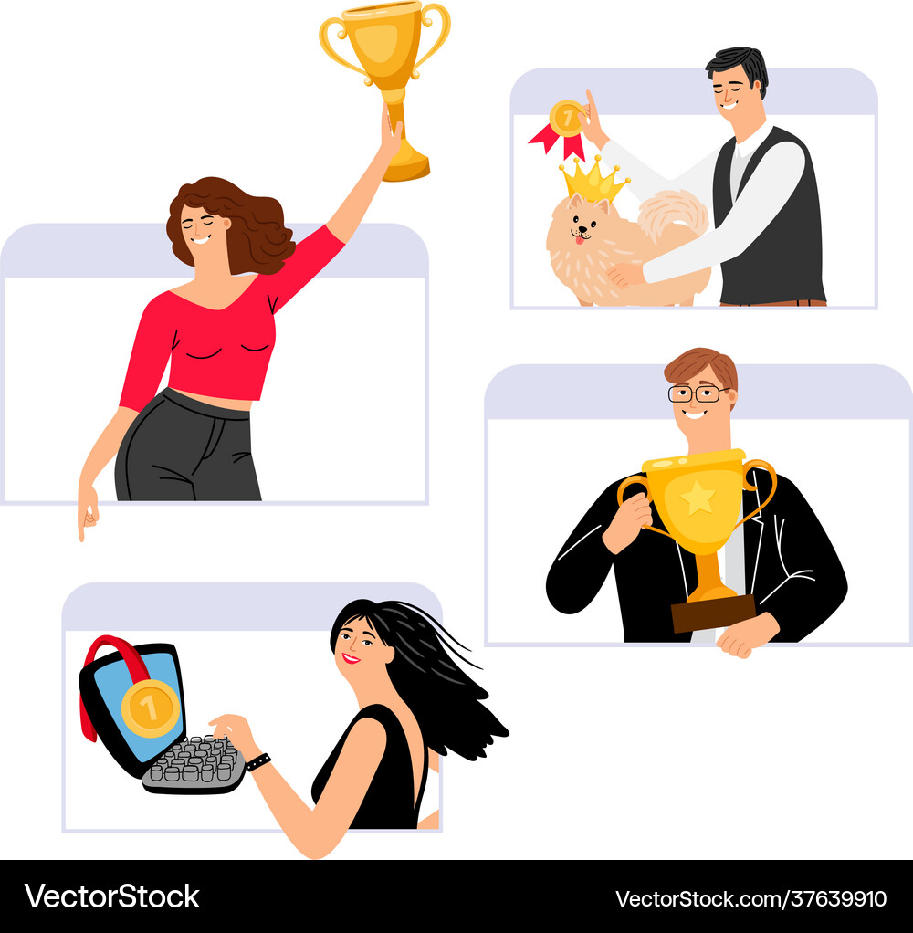 Happy winners online award concept Royalty Free Vector Image