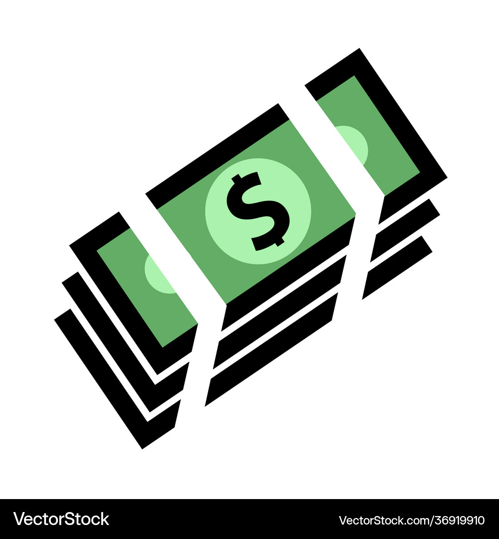 Icon with dollar paper bills on a white background