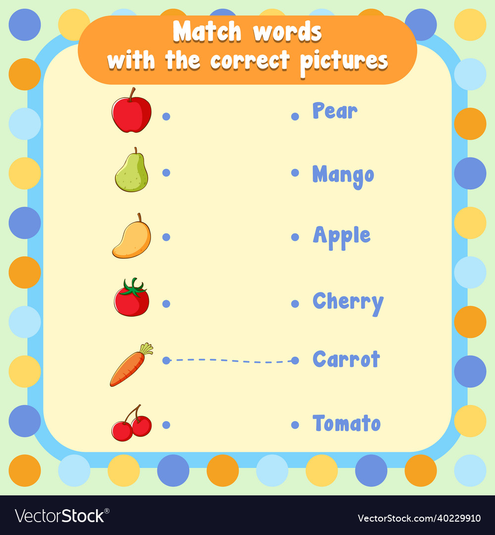 Match the words with correct pictures Royalty Free Vector