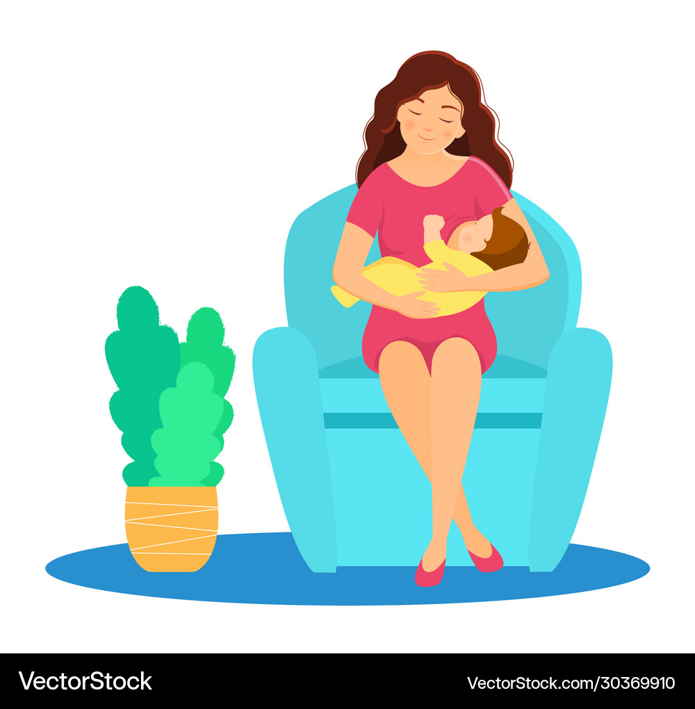 Mother breastfeeding baby flat style Royalty Free Vector