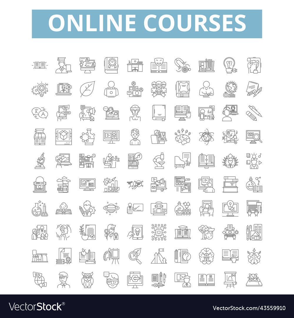 Online courses icons line symbols web signs Vector Image