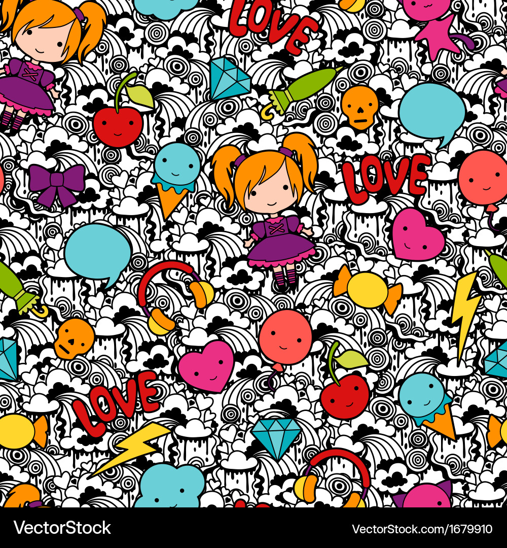 Seamless kawaii child pattern with cute doodles Vector Image
