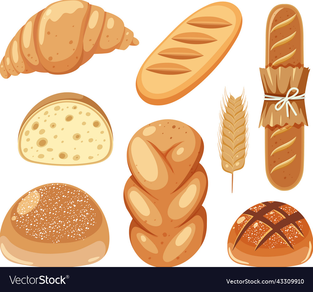 Set of different breads Royalty Free Vector Image Set of different breads Royalty Free Vector Image