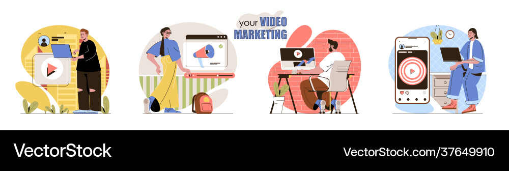 Video marketing concept scenes set collection Vector Image