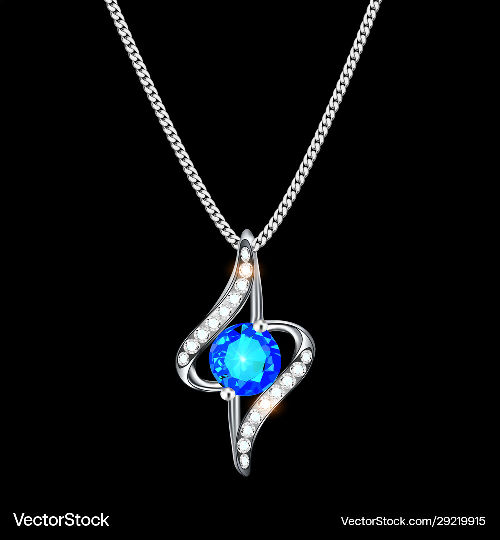 A silver pendant on chain with precious stone Vector Image