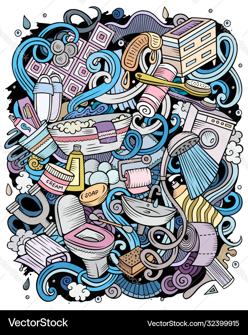 Bathroom funny hand drawn doodles Royalty Free Vector Image