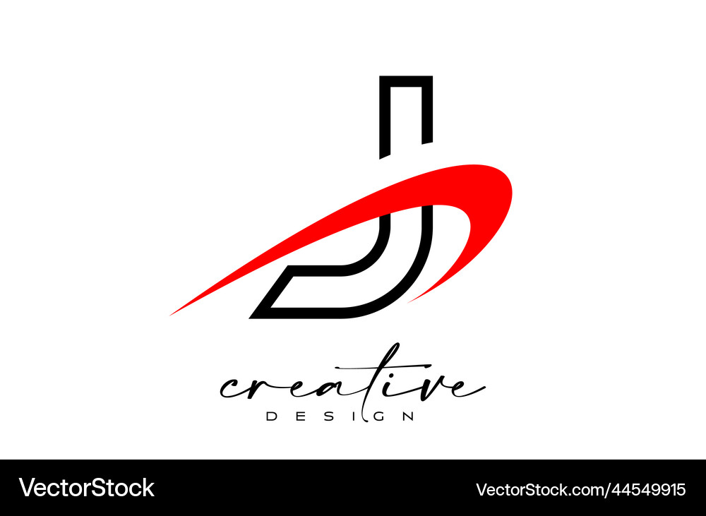 Outline j letter logo design with creative red Vector Image