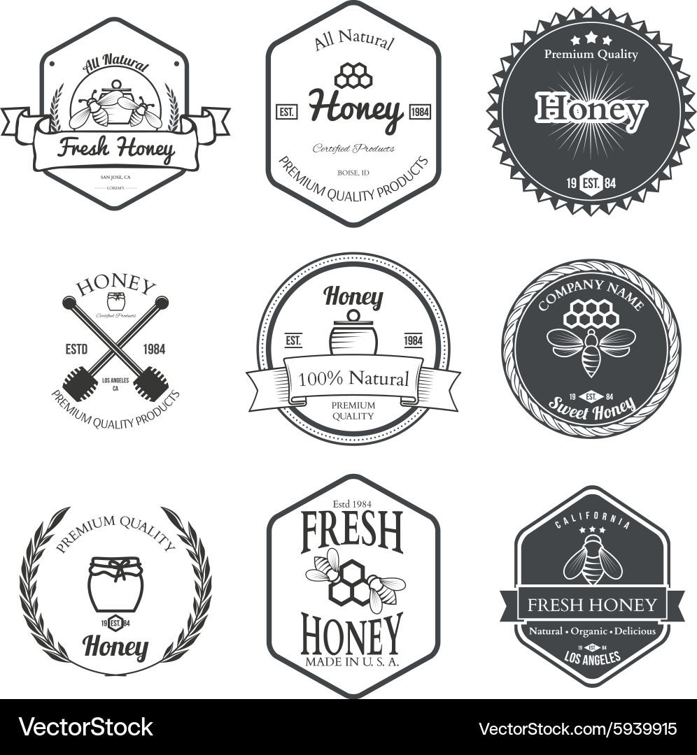 Set of honey labels design elements Royalty Free Vector