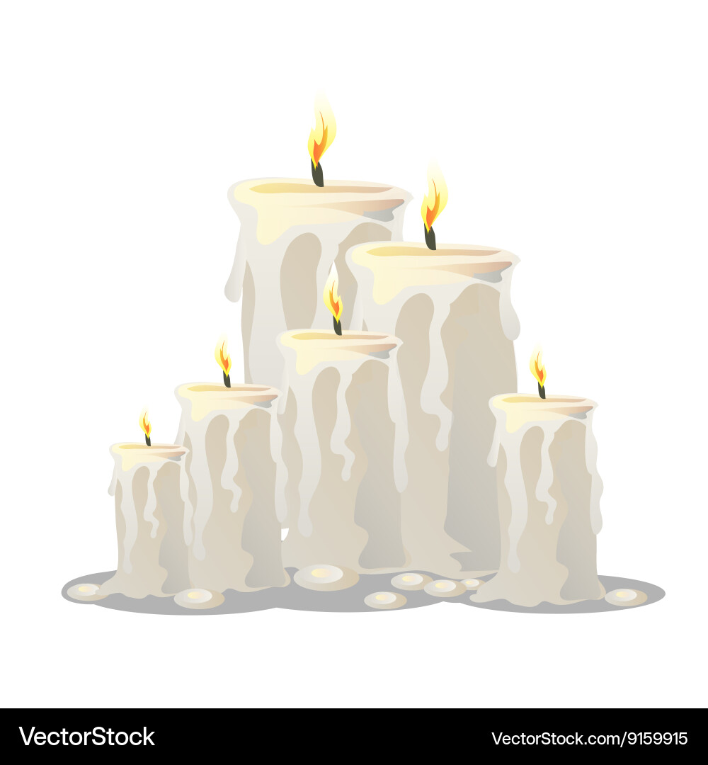 Set white candles with a burning wick Royalty Free Vector