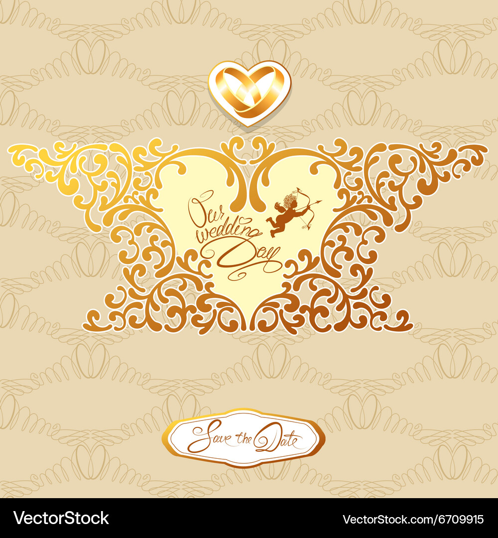 Wedding gold card 380 Royalty Free Vector Image