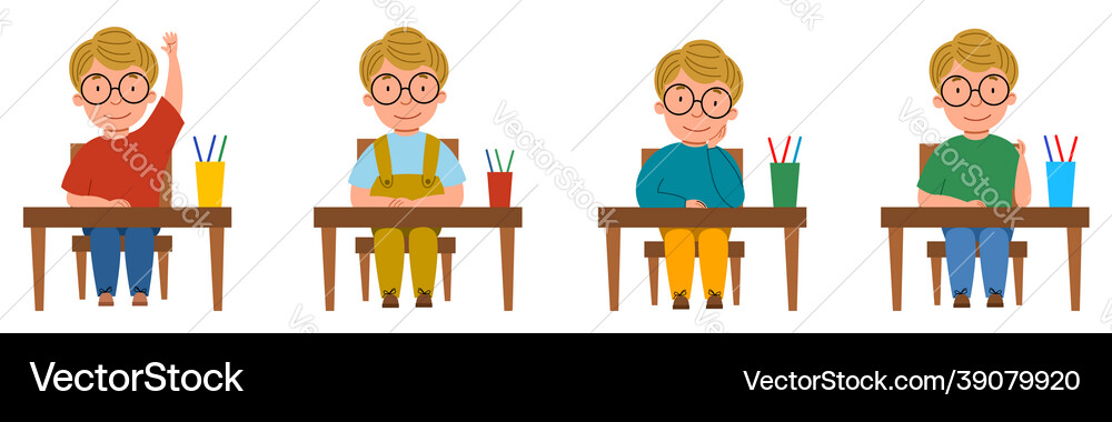 A set of with student sitting Royalty Free Vector Image