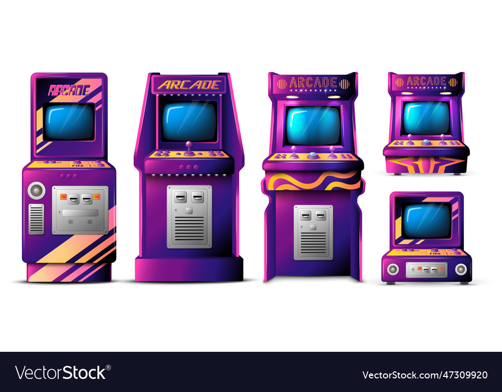 Arcade machines realistic set Royalty Free Vector Image