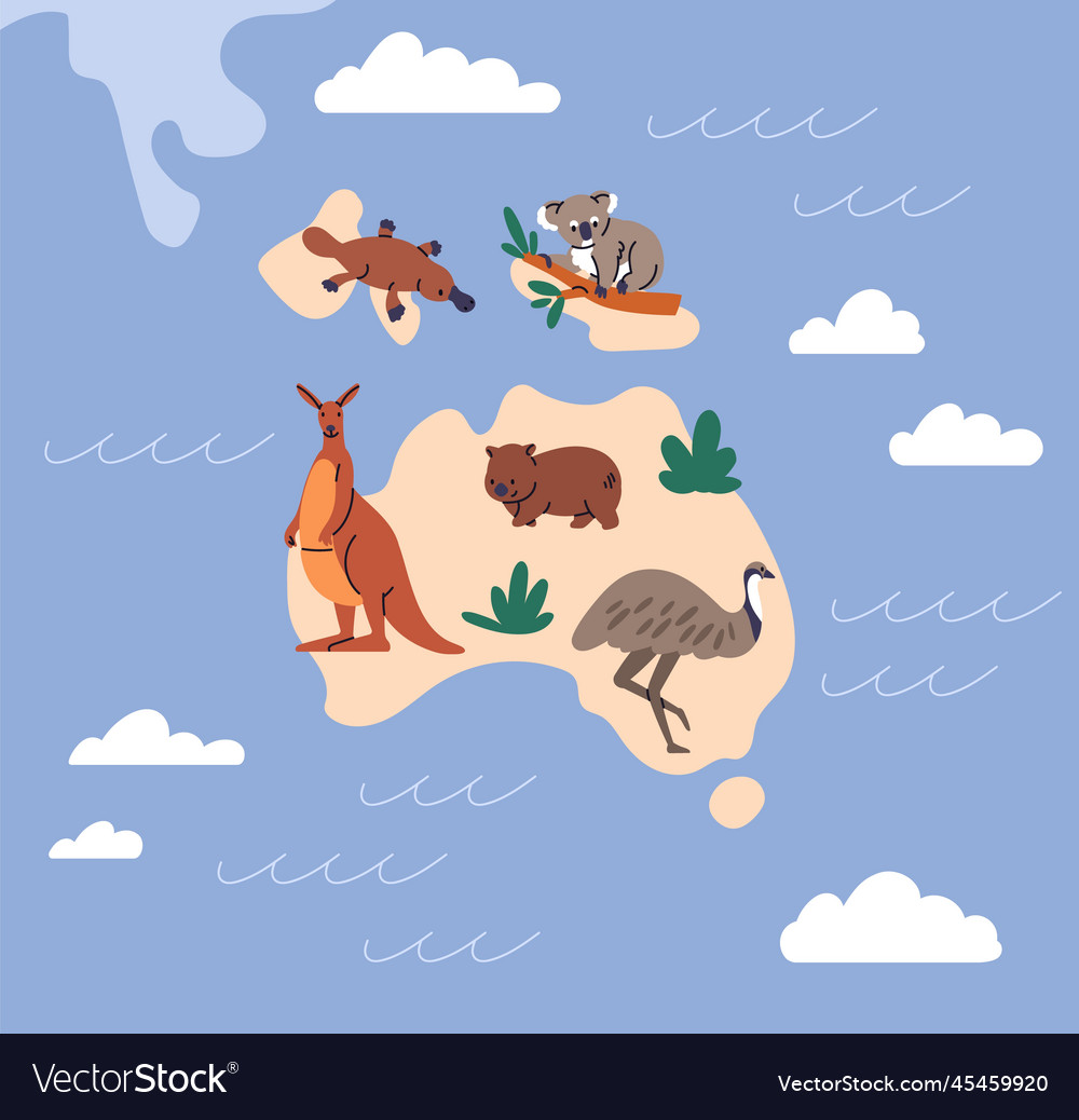 Australia map with wild australian animals Vector Image