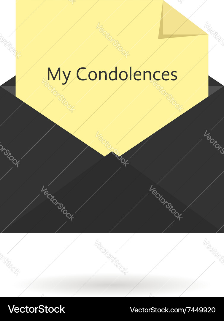 Black envelope with my condolences inscription Vector Image