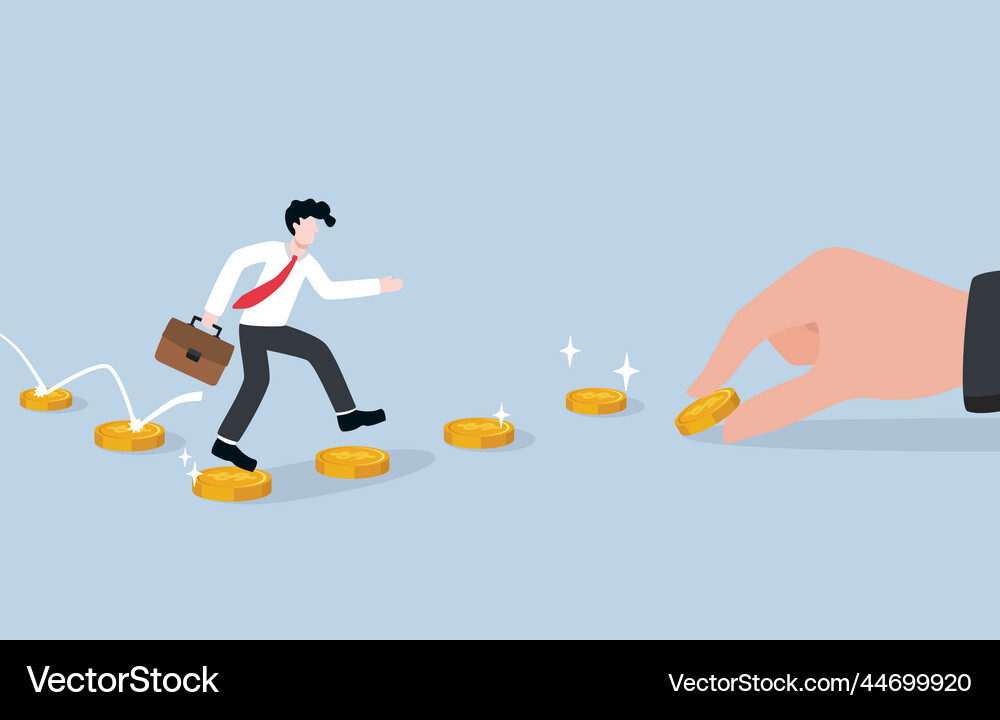 Businessman jumping along coins path Royalty Free Vector