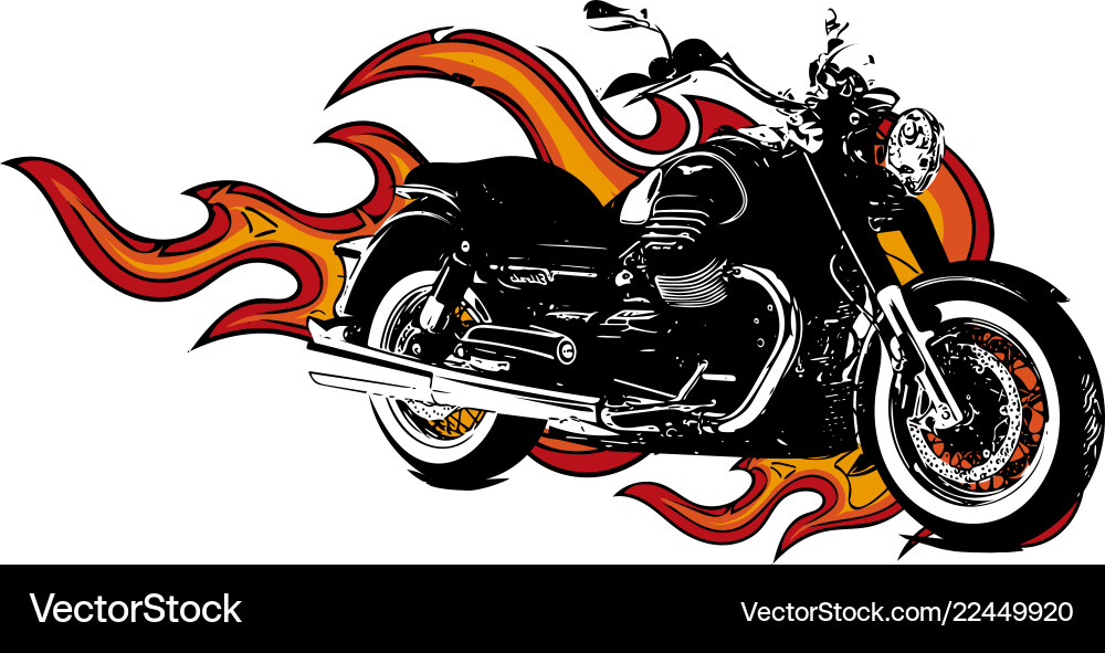 Dramatic burning motorcycle engulfed in fierce Vector Image
