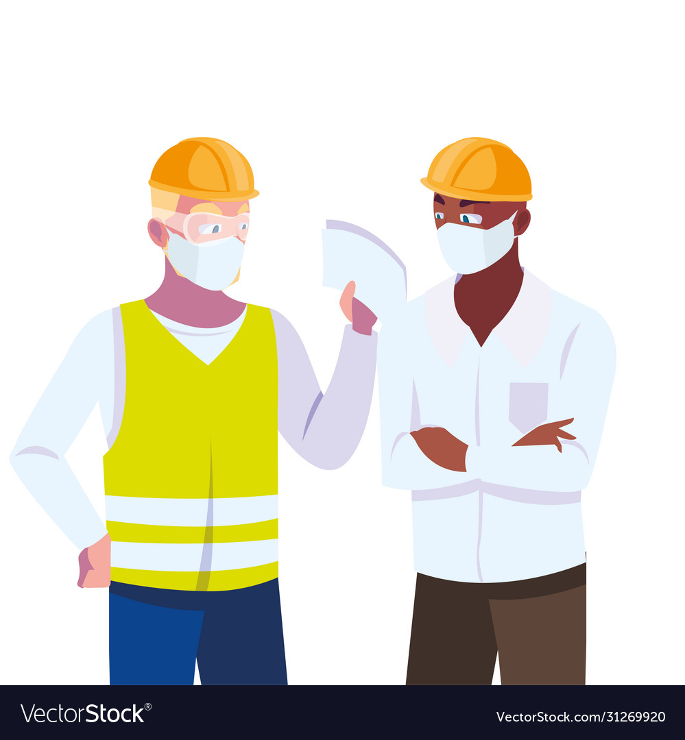 Engineer and operator using mask Royalty Free Vector Image