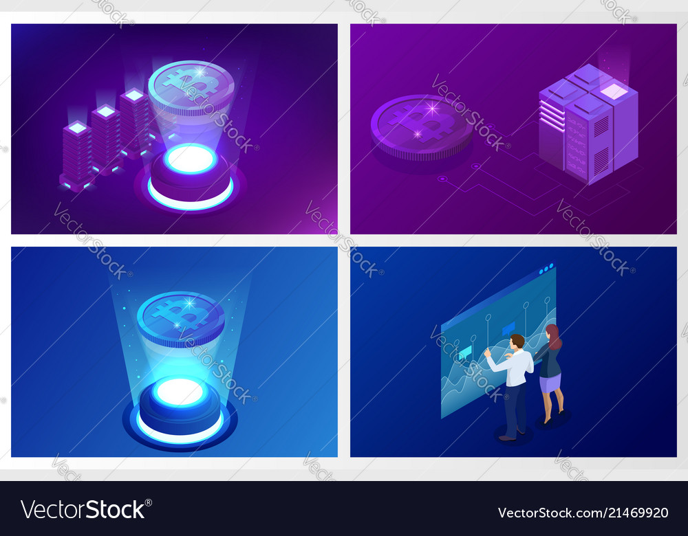Isometric bitcoin mining concept cryptocurrency Vector Image Isometric bitcoin mining concept cryptocurrency Vector Image