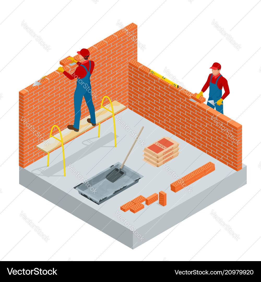 Isometric industrial worker building exterior Vector Image