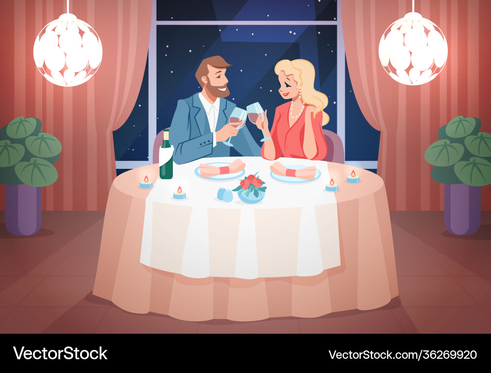 Restaurant date romantic couple have dinner Vector Image