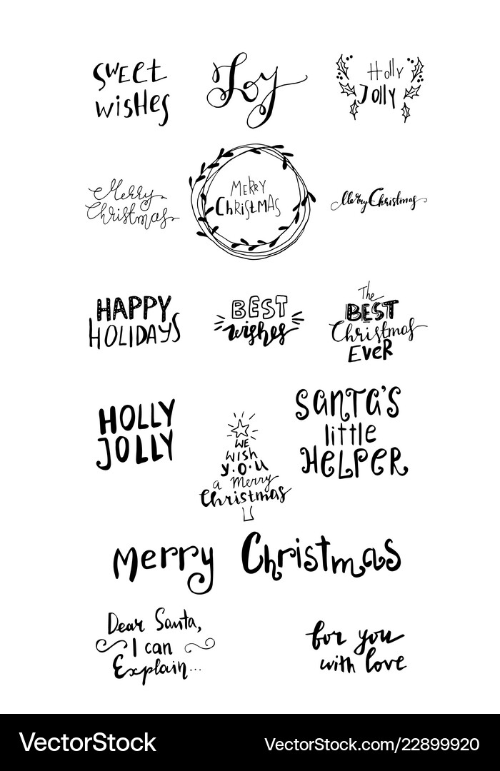 Set christmas lettering handwritten Royalty Free Vector