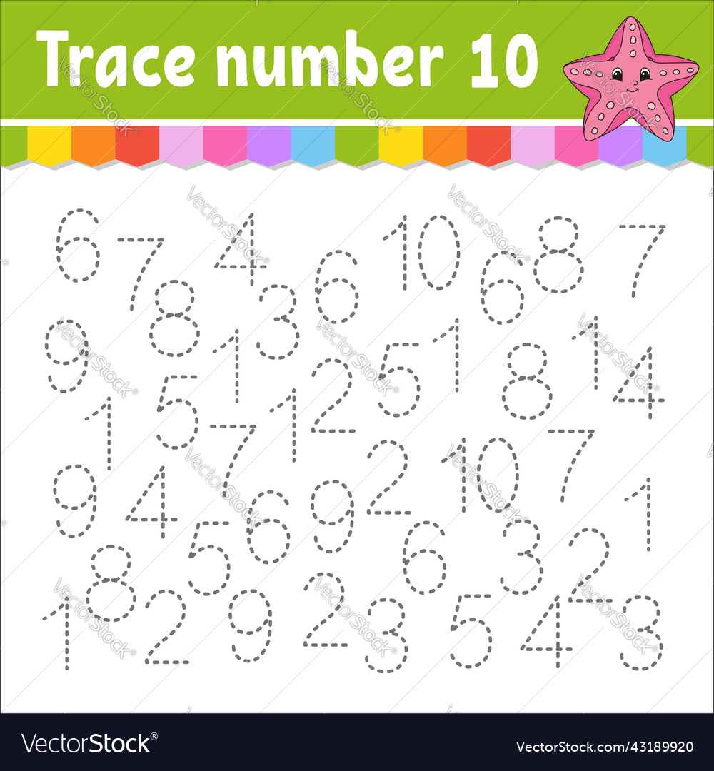 Trace number handwriting practice learning Vector Image