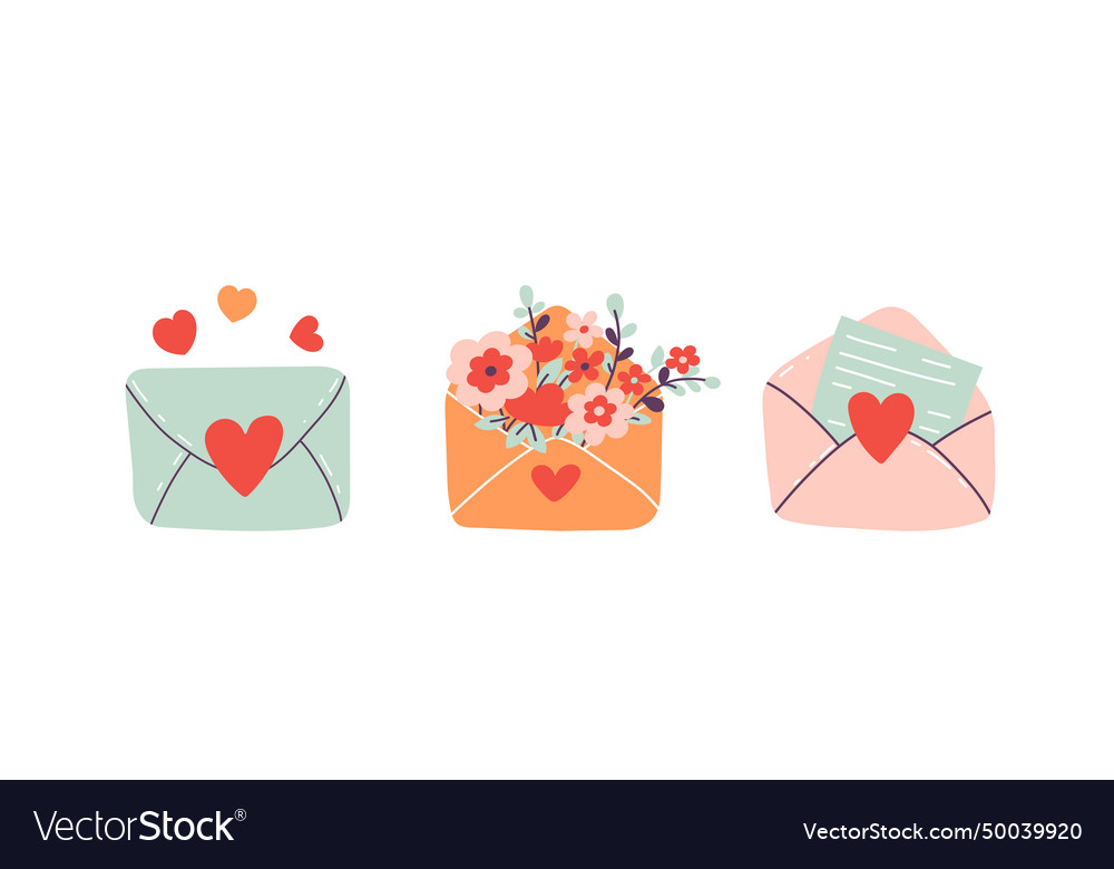 Valentines day envelope set edit letters Vector Image