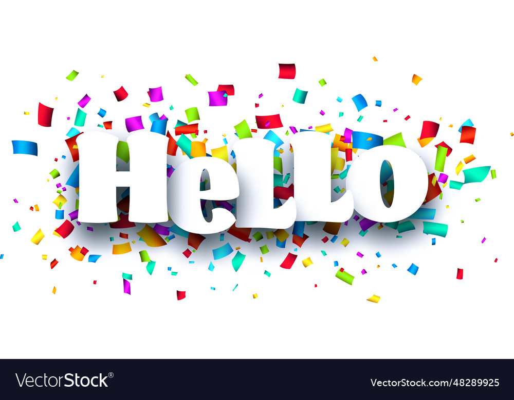 Banner with hello sign on colorful cut ribbon Vector Image