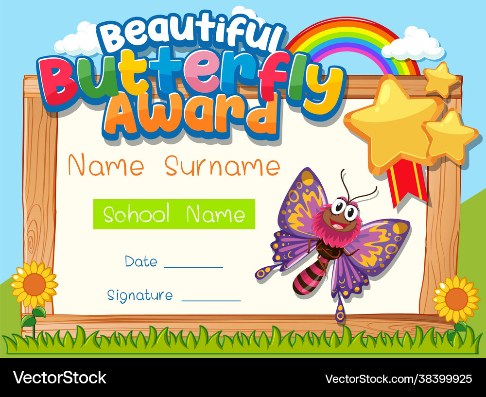 Certificate template with beautiful butterfly Vector Image
