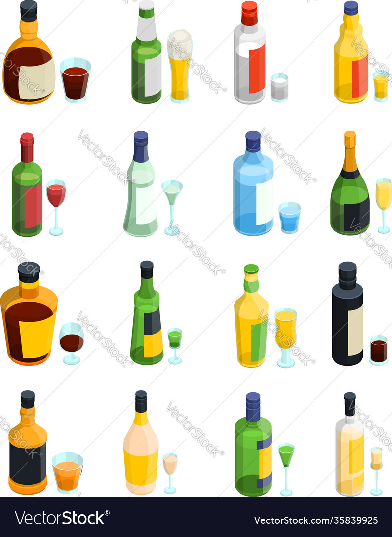 Colored isometric alcohol icon set Royalty Free Vector Image Colored isometric alcohol icon set Royalty Free Vector Image