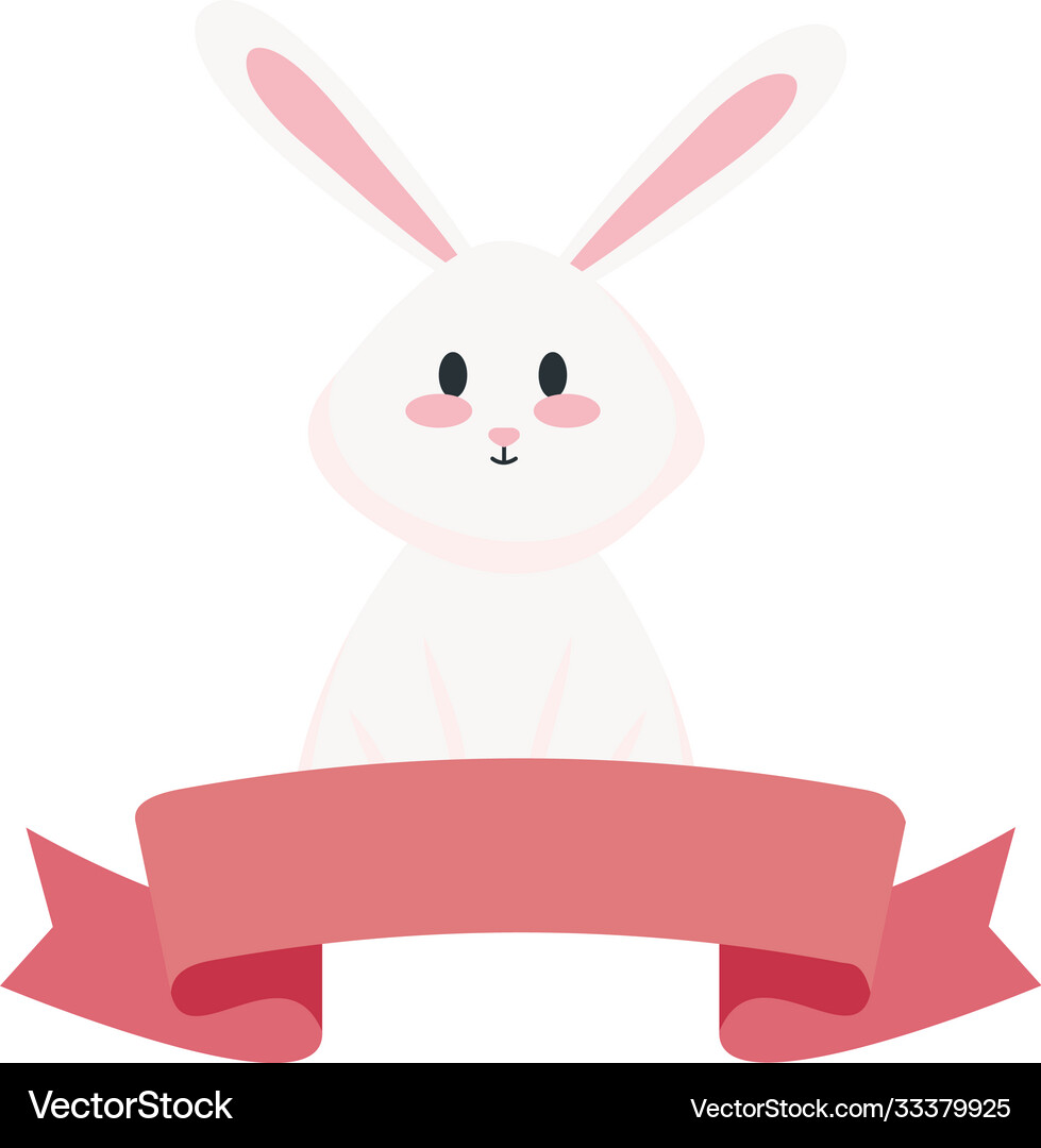 Cute white rabbit cartoon with ribbon Royalty Free Vector