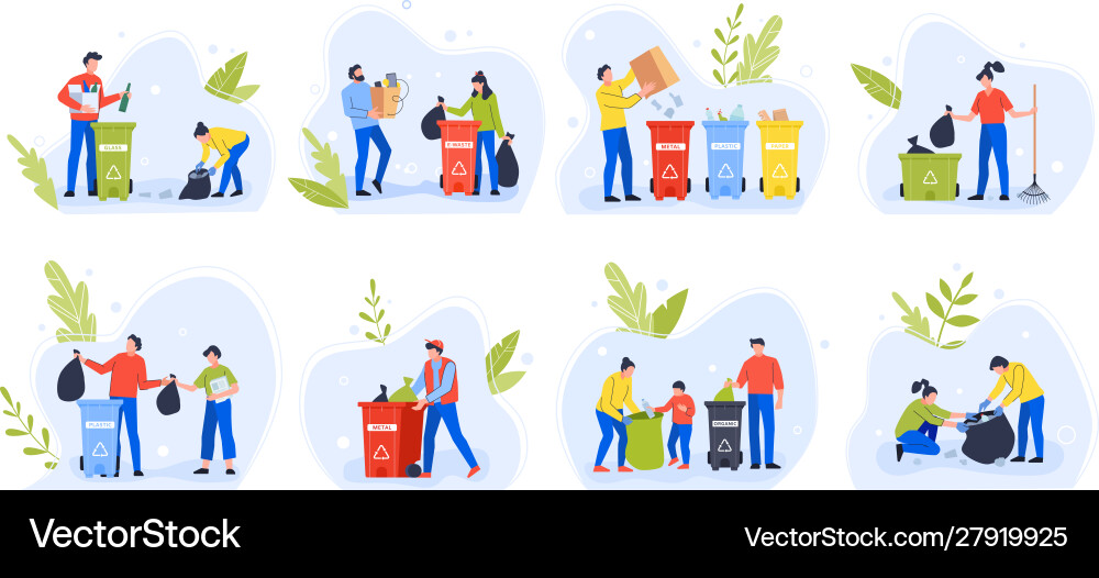 People separating garbage environment day recycle Vector Image