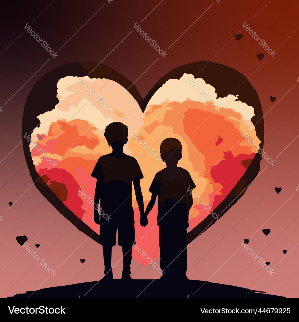 Young brother and big holding hands Royalty Free Vector