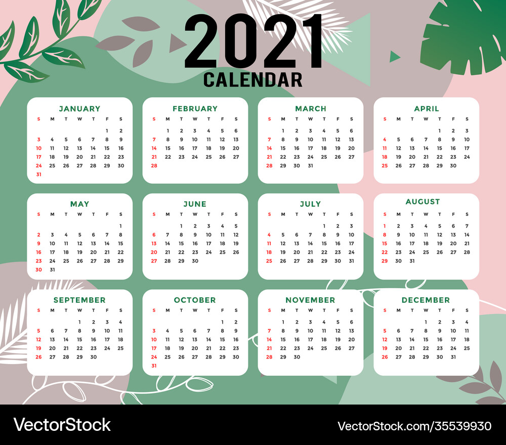 2021 calendar template calendar concept design Vector Image
