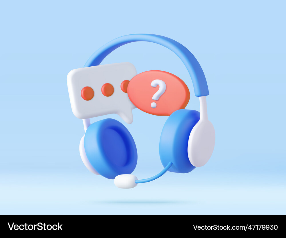 3d call center headphones with speech bubble Vector Image