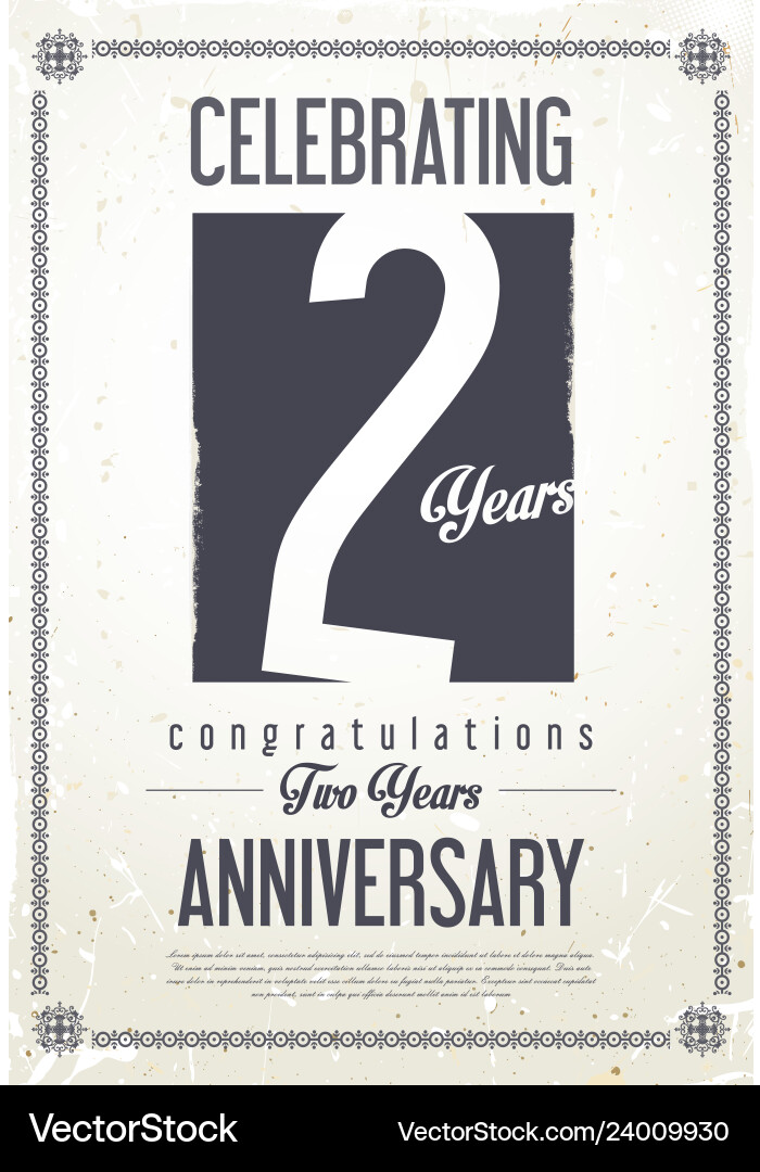 Anniversary retro vintage background 2 years Vector Image
