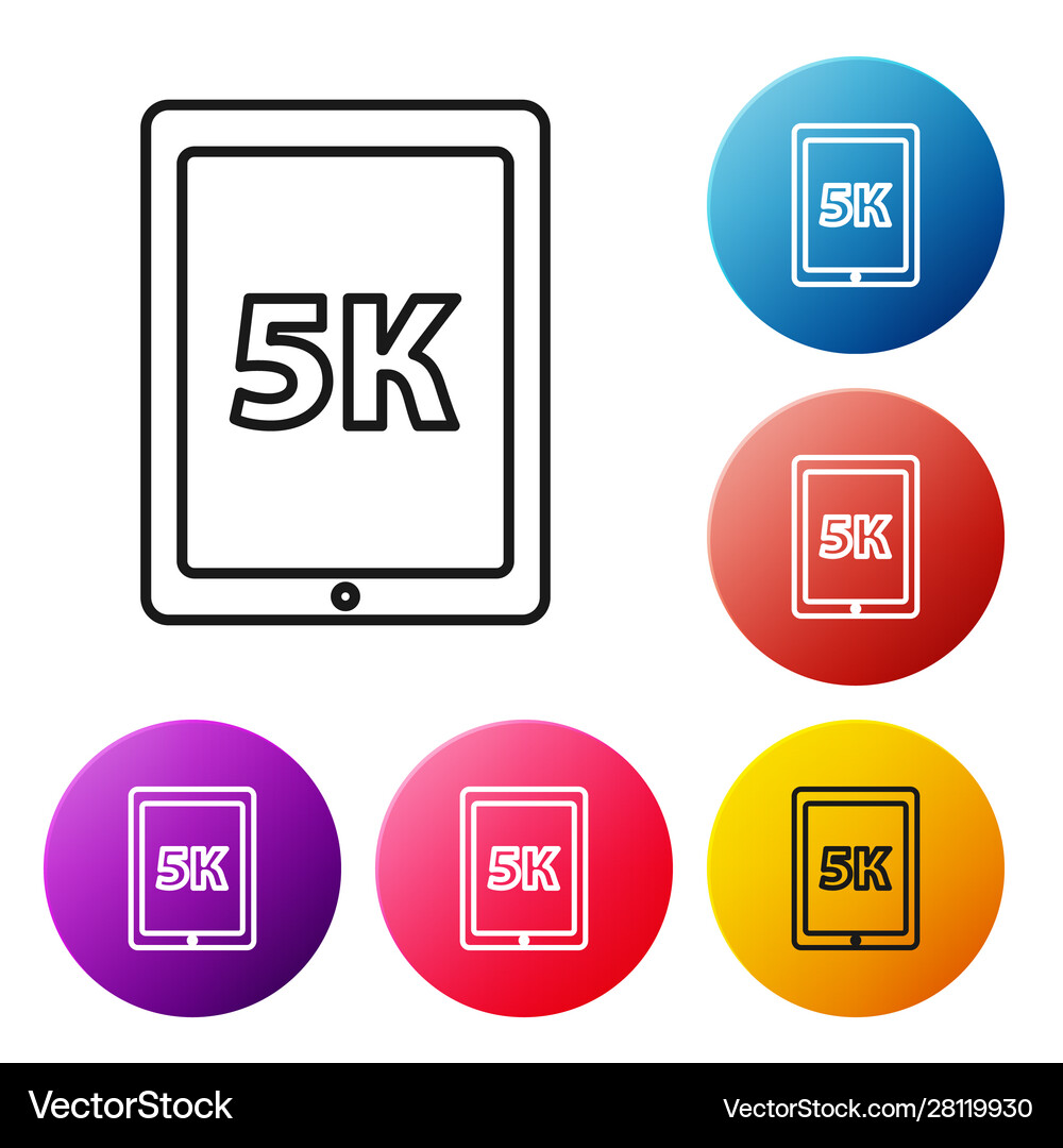 Black line tablet with text 5k icon isolated Vector Image