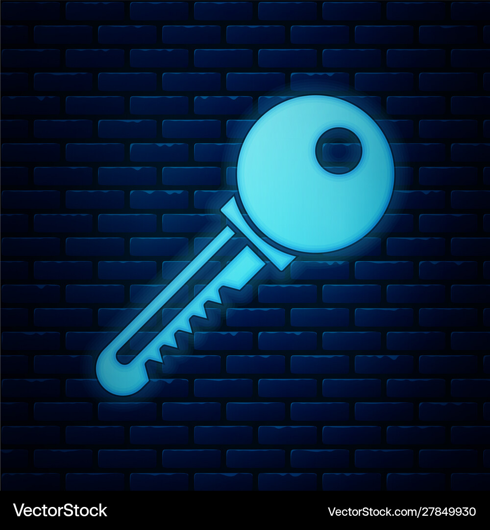 Glowing neon key icon isolated on brick wall Vector Image