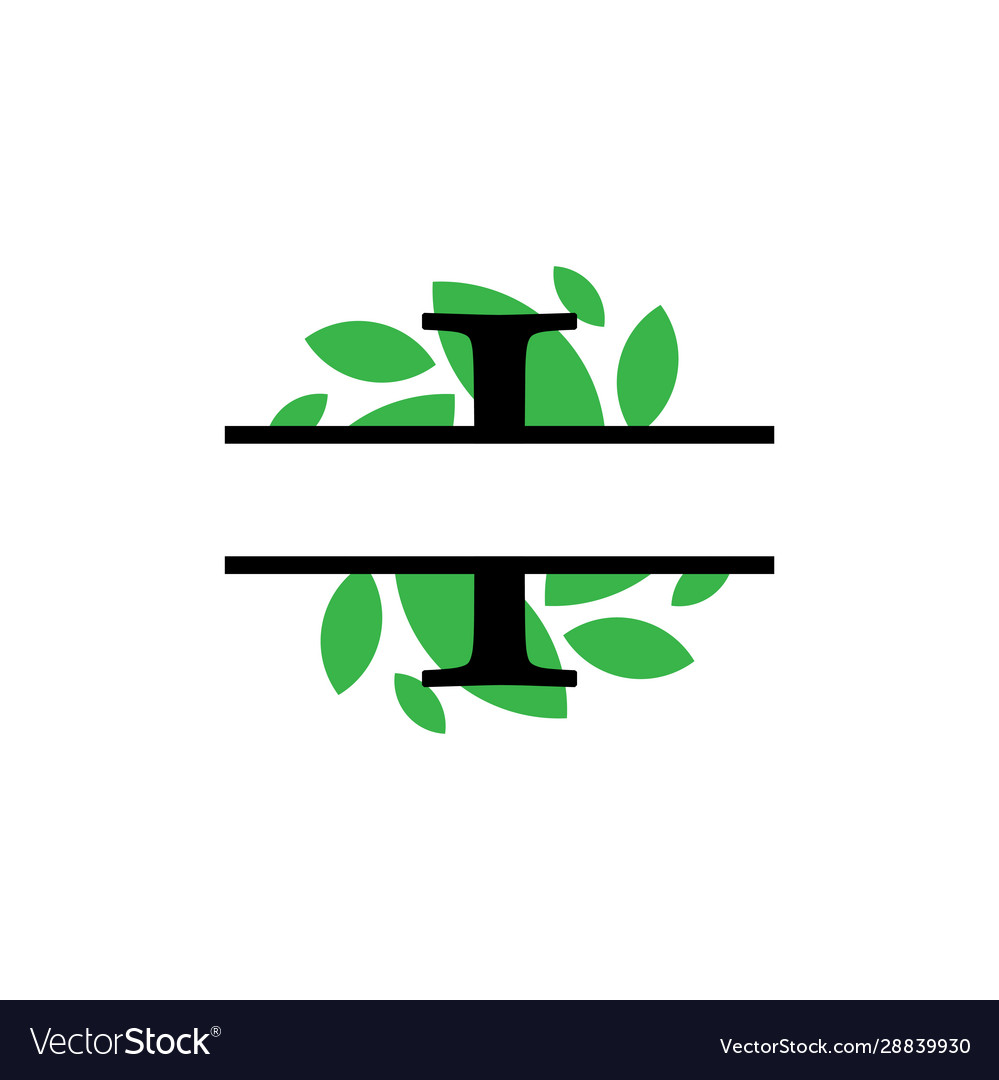 Initial i green leaf monogram split letter Vector Image
