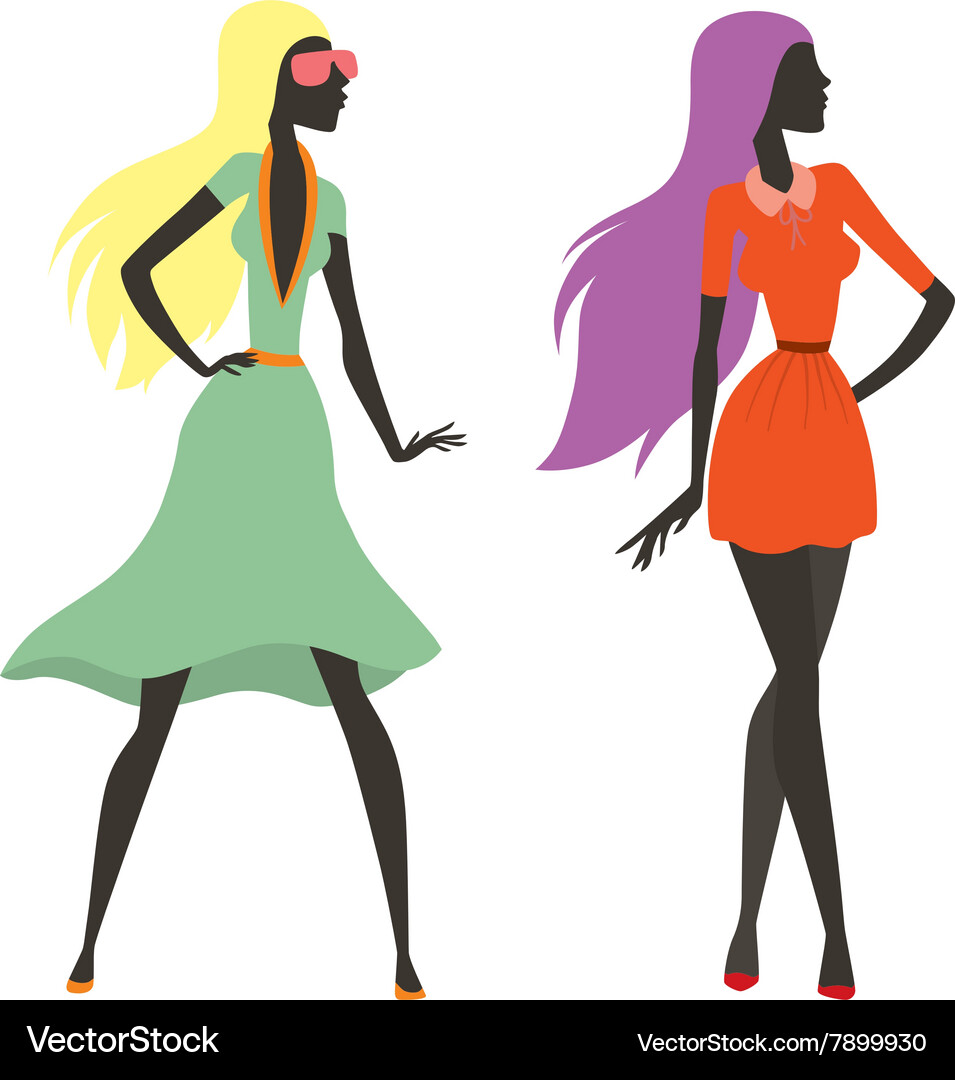 Two beautiful girls walking flat Royalty Free Vector Image