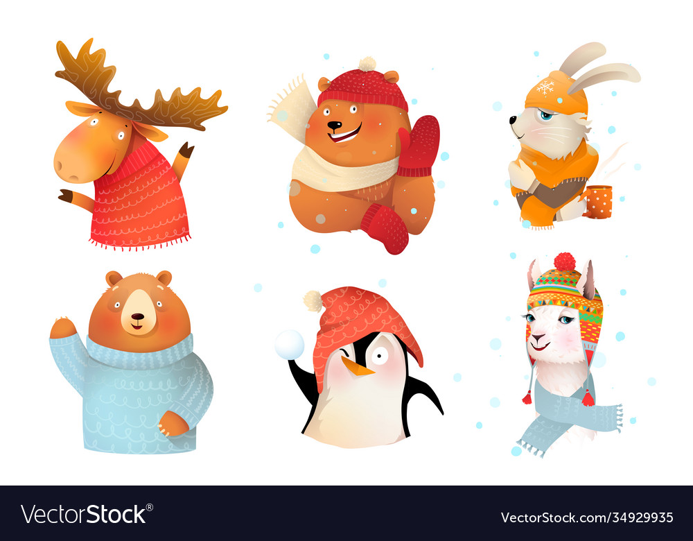 Animals winter holidays wearing warm wool hats Vector Image