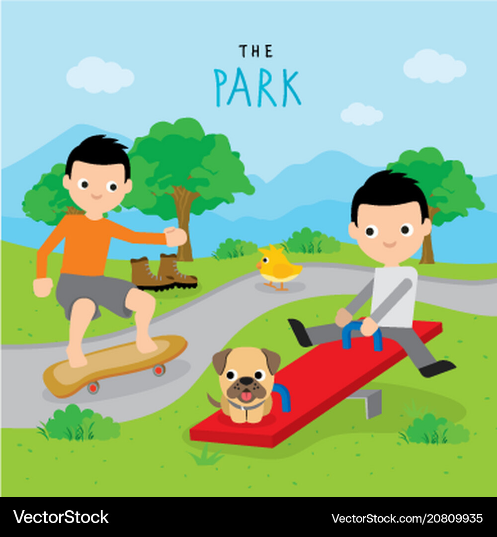 Boy play activity relax park cartoon Royalty Free Vector