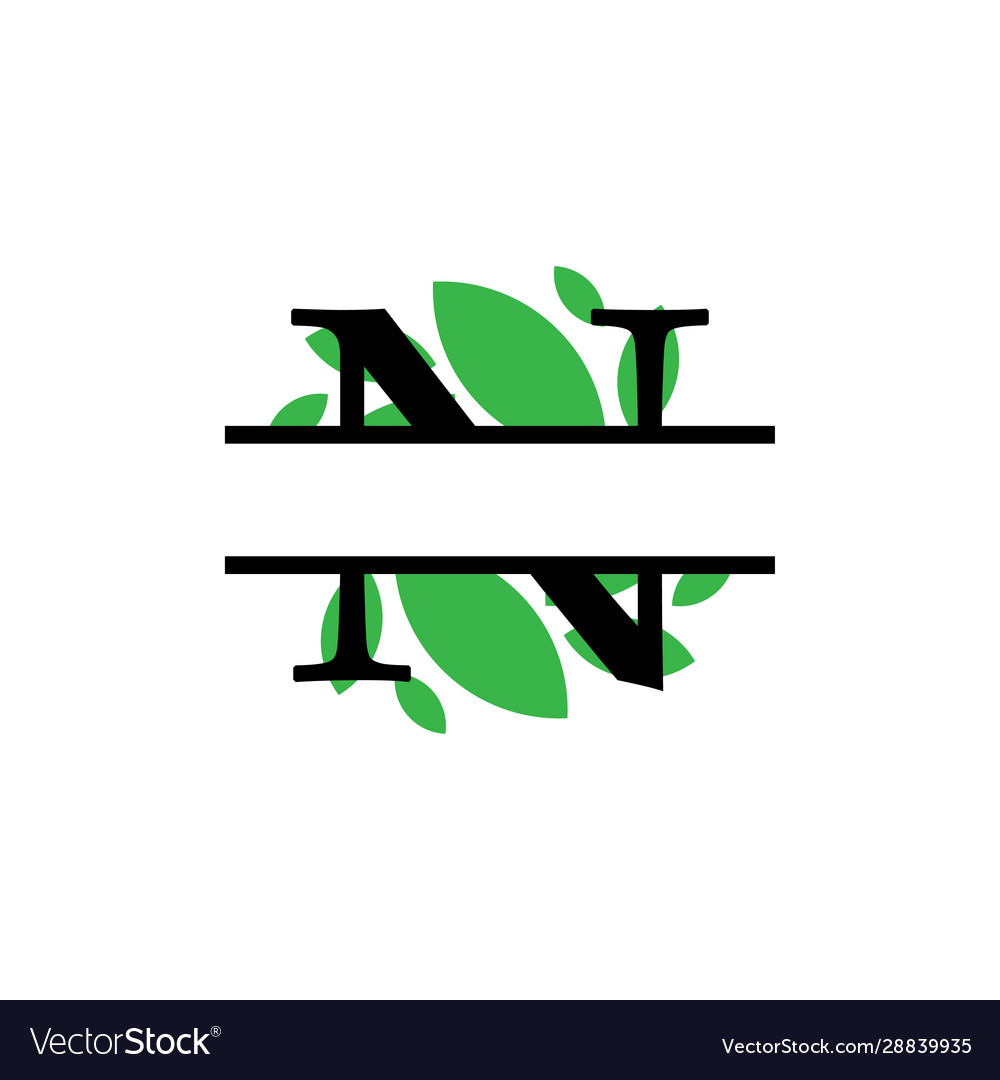 Initial n green leaf monogram split letter Vector Image