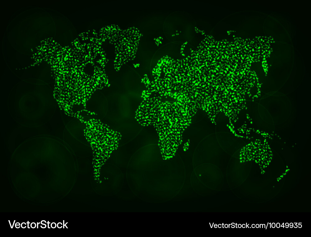 Map silhouette of lights on dark background Vector Image