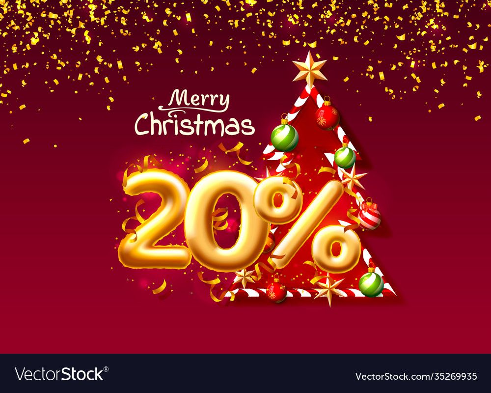 Merry christmas sale 20 off balloon number Vector Image