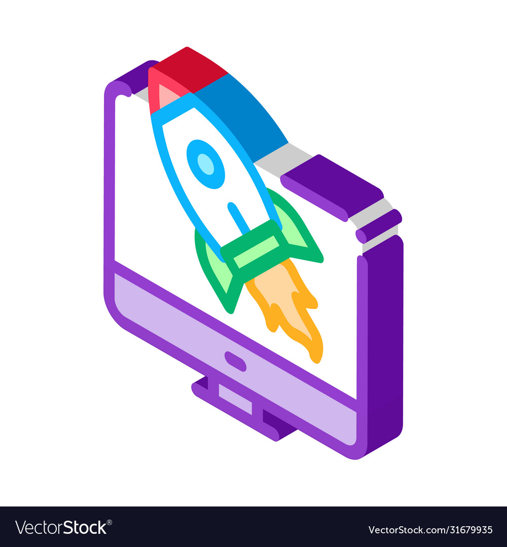 Rocket computer control isometric icon Royalty Free Vector