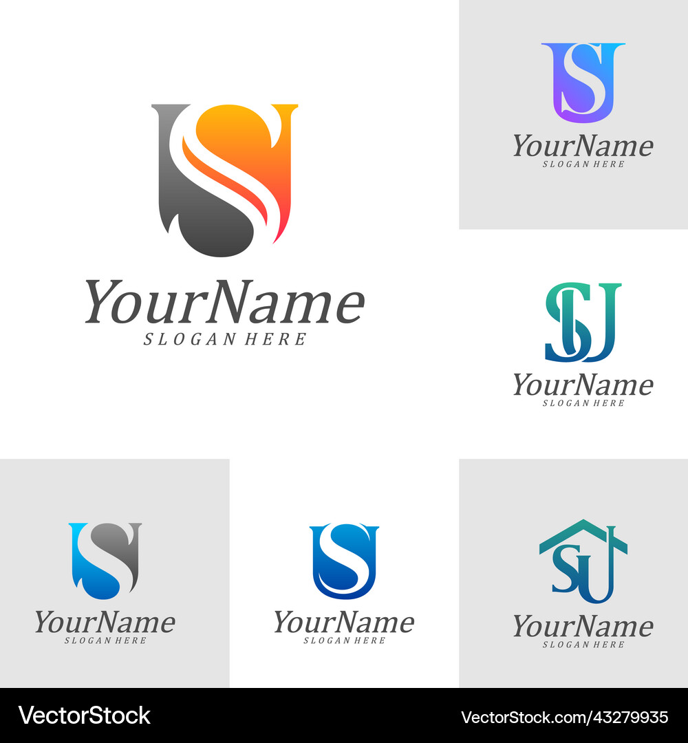 Set of letter su logo design template initial Vector Image